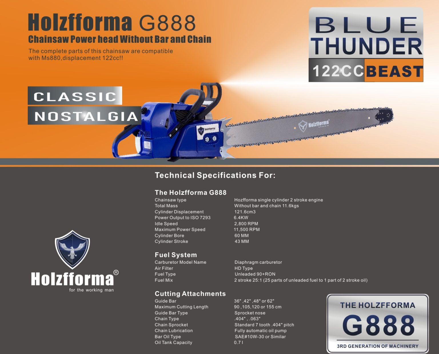 122cc Holzfforma Blue Thunder G888 Gasoline Chain Saw - Welcome To ...